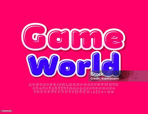 벡터 밝은 배너 게임 세계입니다 핑크 알파벳 문자와 숫자 세트 개념에 대한 스톡 벡터 아트 및 기타 이미지 개념 귀여운