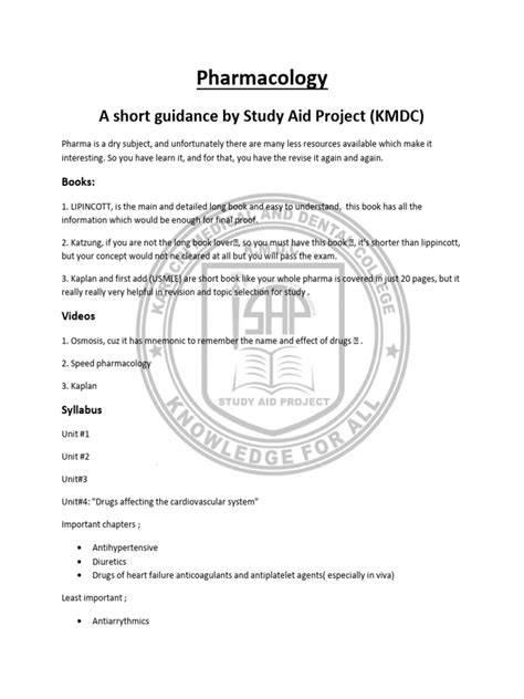 Pharmacology Guide By Sap Pdf Medical Treatments Medical Specialties