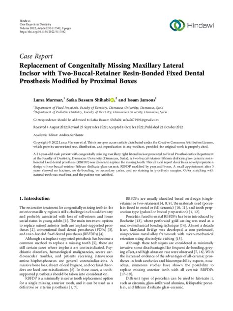 Pdf Replacement Of Congenitally Missing Maxillary Lateral Incisor With Two Buccal Retainer