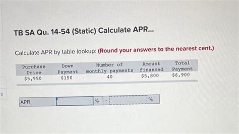Solved Calculate APR By Table Lookup Round Your Answers To Chegg Com