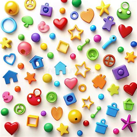Colorful Playful 3d Shapes And Objects Scattered On A White Background Stock Illustration