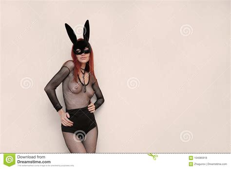 Naked Model With A Black Rabbit Mask Stock Photo Image Of Model Girl