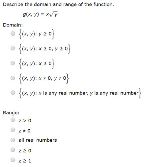 solved describe the domain and range of the function g x