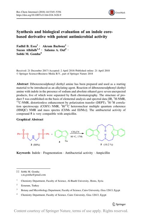 Synthesis And Biological Evaluation Of An Indole Core Based Derivative With Potent Antimicrobial