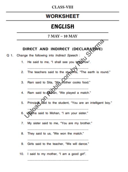 Cbse Class 8 English Grammar Worksheets Free Download