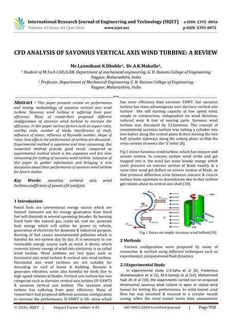 Cfd Analysis Of Savonius Vertical Axis Wind Turbine A Review Pdf Sailing Sports