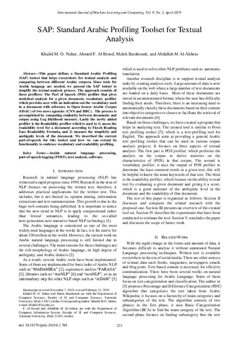 Pdf Sap Standard Arabic Profiling Toolset For Textual Analysis