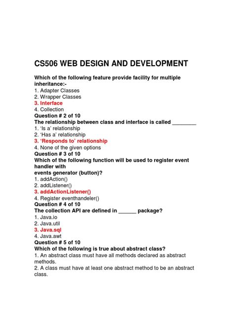 Cs506 Mcqs For Papers And Quize Pdf Class Computer Programming