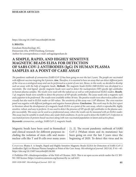 Pdf Simple Rapid And Highly Sensitive Magnetic Beads Elisa For Detection Of Sars Cov 2