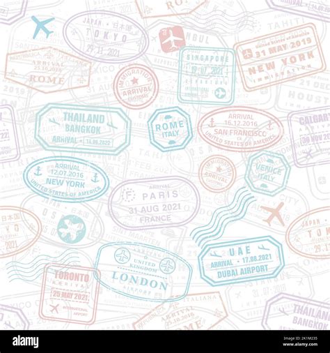 Passport Stamps Seamless Background Vector Passport Stamp Texture Seamless Travel Pattern