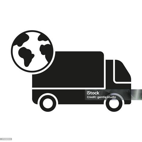 전세계 배송 기호 국제 특급 운송 실루엣 아이콘입니다 글로벌 배송 서비스 글리프 픽토그램 트럭 솔리드 사인이 있는 행성 지구 격리된 벡터 그림 고체에 대한 스톡 벡터 아트