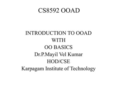 Cs8592 Ooad Unit 1 Ppt