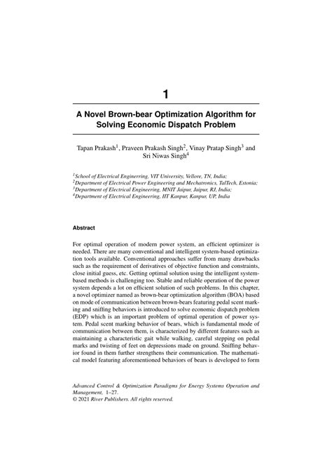 Pdf A Novel Brown Bear Optimization Algorithm For Solving Economic