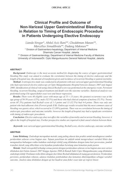 Clinical Profile And Outcome Of Non Variceal Upper Gastrointestinal Bleeding In Relation To