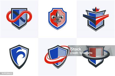 클래식 쉴드 모양은 다양한 추가 요소 벡터 기호 세트 방어 및 안전 아이콘 탄약 엠블럼 컬렉션으로 설정됩니다 격리에 대한 스톡 벡터 아트 및 기타 이미지 Istock