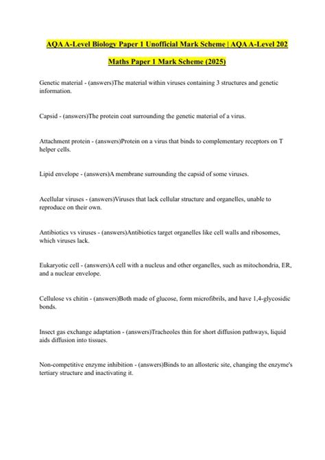 Aqa A Level Biology Paper 1 Unofficial Mark Scheme Aqa A Level 202 Maths Paper 1 Mark Scheme