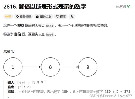 每日一题《leetcode 2816翻倍以链表形式表示的数字》 Csdn博客