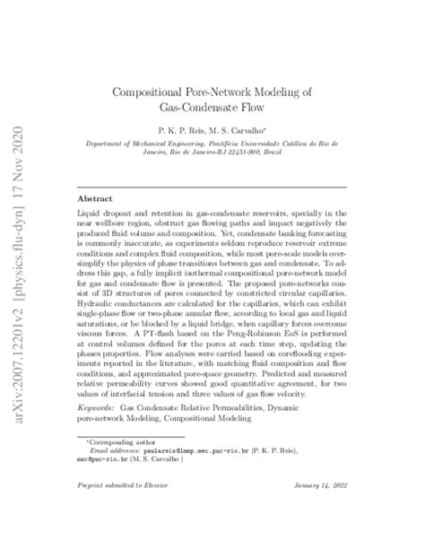 Pdf Compositional Pore Network Modeling Of Gas Condensate Flow