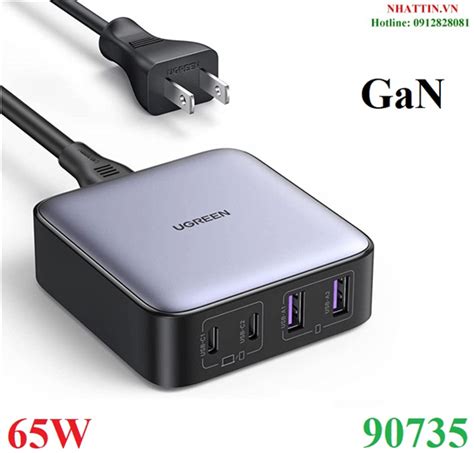 Sạc bàn nhanh GaN 65W USB Type C x2 Type A x2 Ugreen 90735 cao cấp