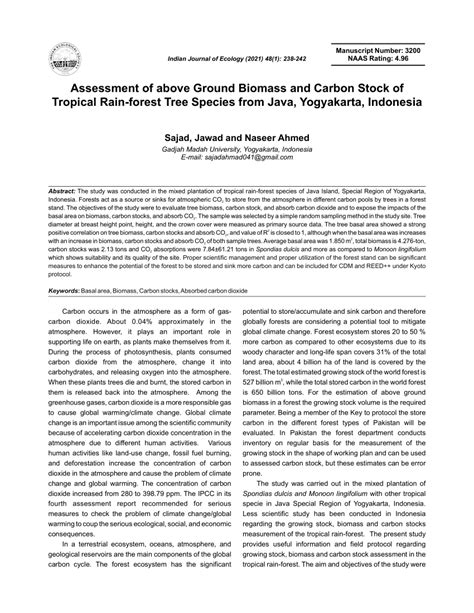 Pdf Assessment Of Above Ground Biomass And Carbon Stock Of Tropical Rain Forest Tree Species
