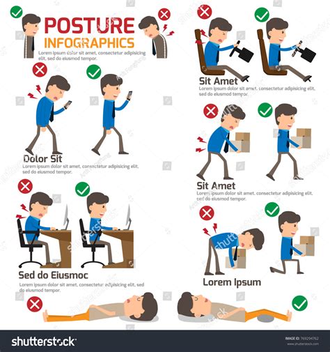 People Incorrect Posture Correct Posture Infographic Stock Vector