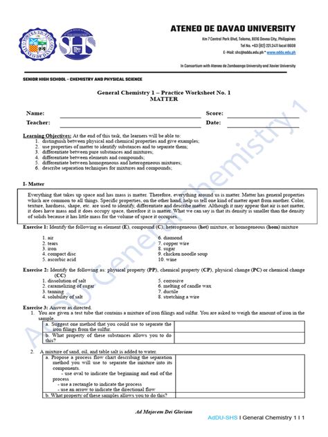 Practice Worksheet 1 Pdf Mixture Chemical Substances