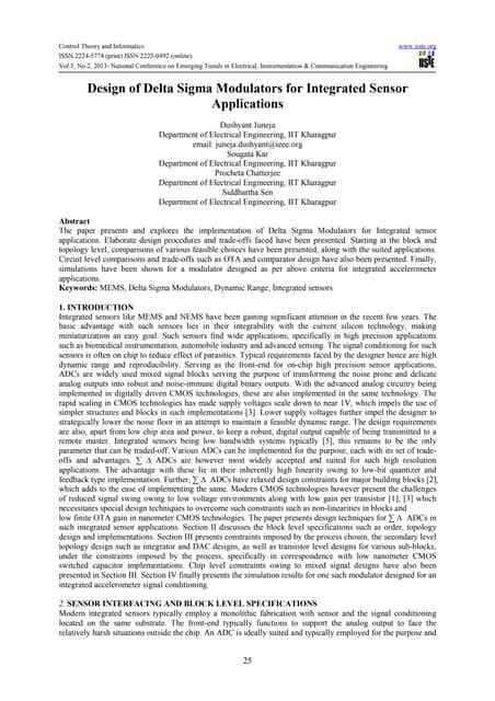 Design Of Delta Sigma Modulators For Integrated Sensor Applications Pdf Internet Of Things