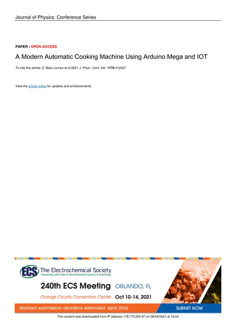 Pdf A Modern Automatic Cooking Machine Using Arduino Mega And Iot