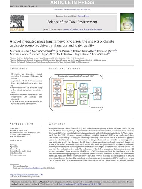 Pdf A Novel Integrated Modelling Framework To Assess The Impacts Of