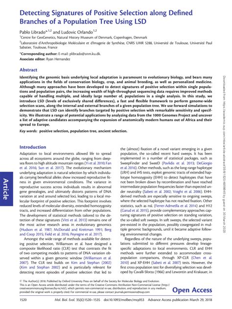 Detecting Signatures Of Positive Selection Along D Pdf Natural
