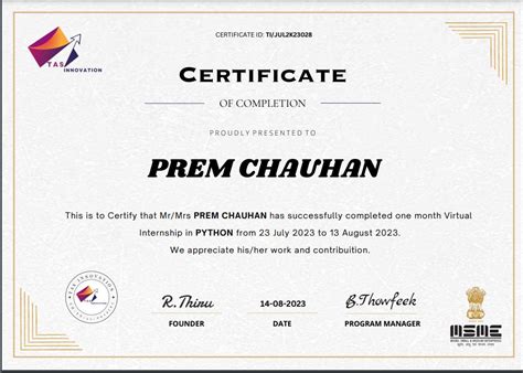 Prem Chauhan On Linkedin Python Certificate Internship