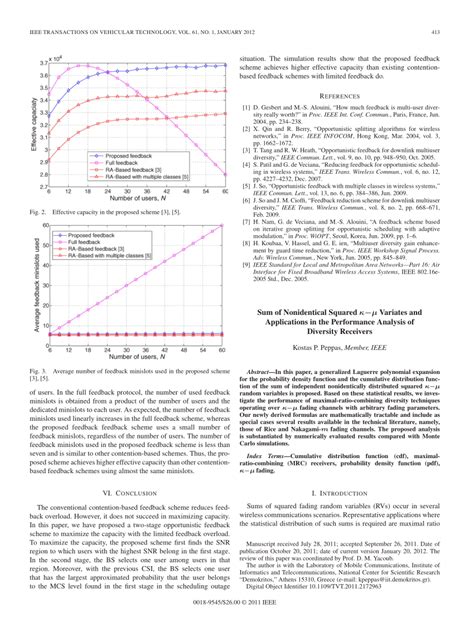 Pdf Sum Of Nonidentical Squared Kappa Mu Variates And Applications In The Performance