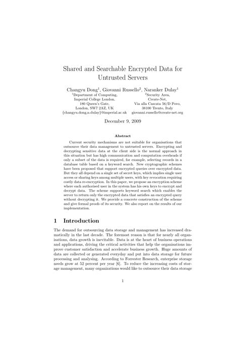 Pdf Shared And Searchable Encrypted Data For Untrusted Servers