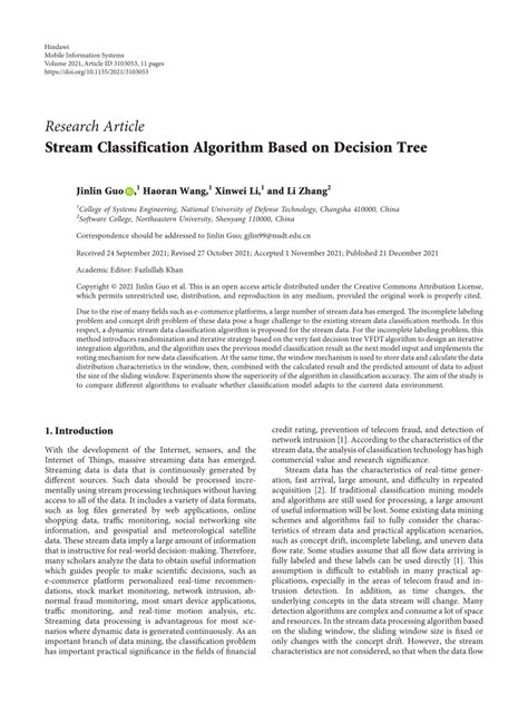 Pdf Stream Classification Algorithm Based On Decision Tree
