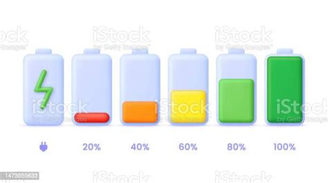 3d 배터리 충전 표시기 배터리 충전량이 낮음에서 높음으로 증가합니다 방전 및 충전 된 배터리 배터리 전원에 대한 스톡 벡터 아트 및 기타 이미지 Istock