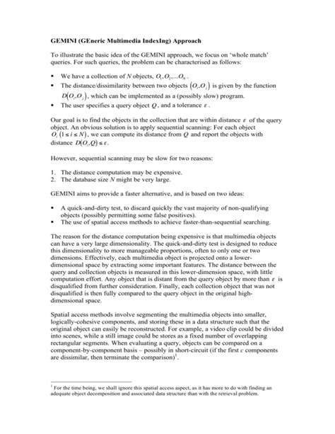 Gemini Multimedia Indexing Approach