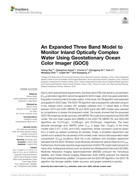 Pdf An Expanded Three Band Model To Monitor Inland Optically Complex Water Using Geostationary