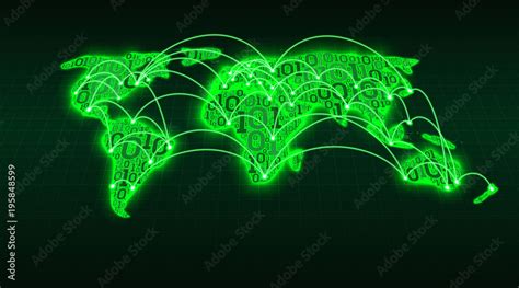 Abstract World Map From Digital Binary Code On A Grid Background