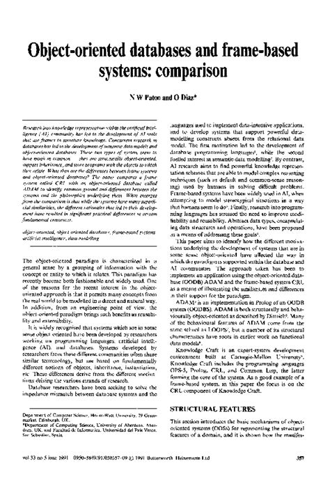 pdf object oriented databases and frame based systems comparison