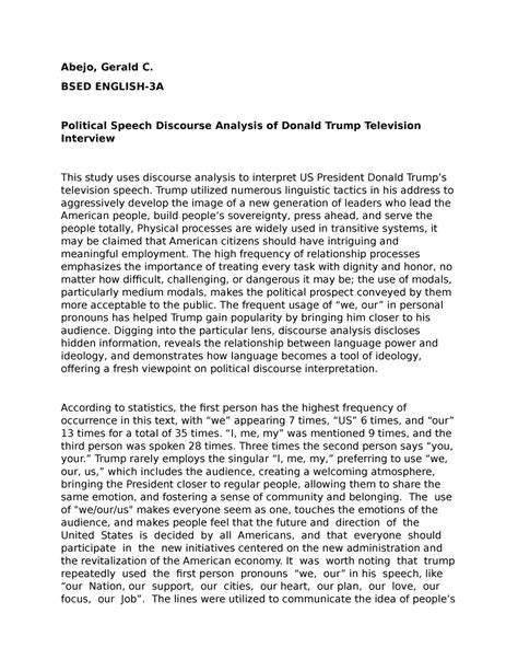 Political Speech Discourse Analysis Abejo Gerald C Bsed English 3a