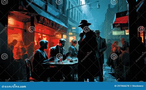 Noir Comic Art Red Bird On Post With City Skyline View Royalty Free