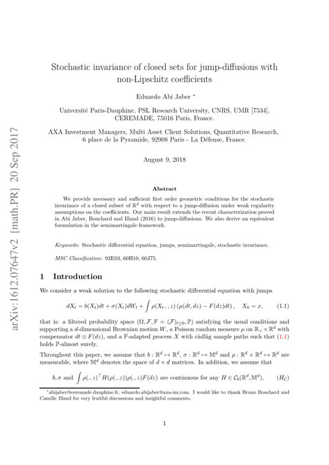 Pdf Stochastic Invariance Of Closed Sets For Jump Diffusions With Non Lipschitz Coefficients