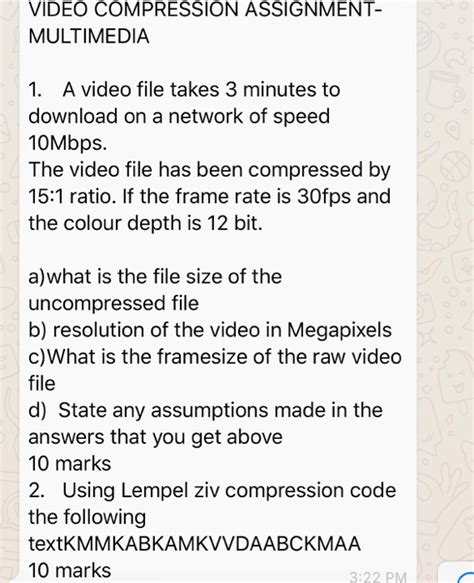 solved video compression assignment multimedia 1 a video