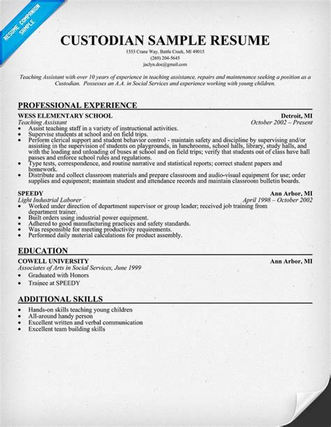 Custodian Resume Examples ~ Resume Letter