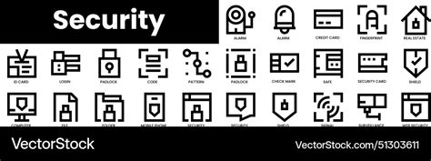 Set Of Outline Security Icons Minimalist Thin Vector Image
