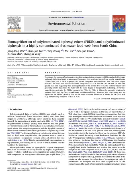 Pdf Biomagnification Of Polybrominated Diphenyl Ethers Pbdes And Polychlorinated Biphenyls