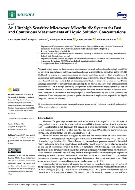 Pdf An Ultrahigh Sensitive Microwave Microfluidic System For Fast And Continuous Measurements