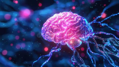 Neural Connections Illustrated Digital Art Science Abstract Close Up Brain Visualization Stock