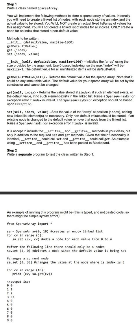 Solved Step 1 Write A Class Named SparseArray You Will Chegg