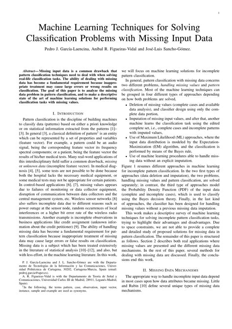 Pdf Machine Learning Techniques For Solving Classification Problems With Missing Input Data